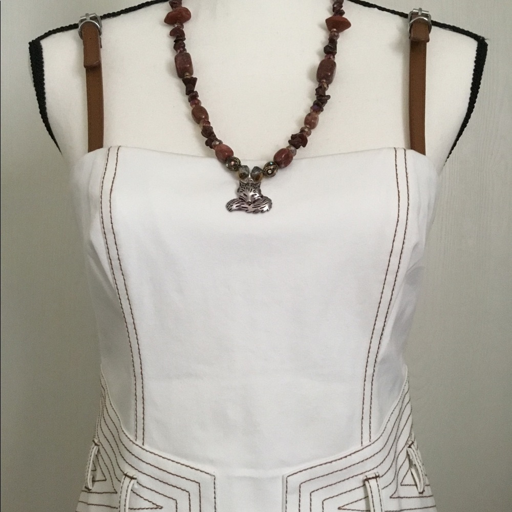 Cache White Dress With Leather Straps - Gem